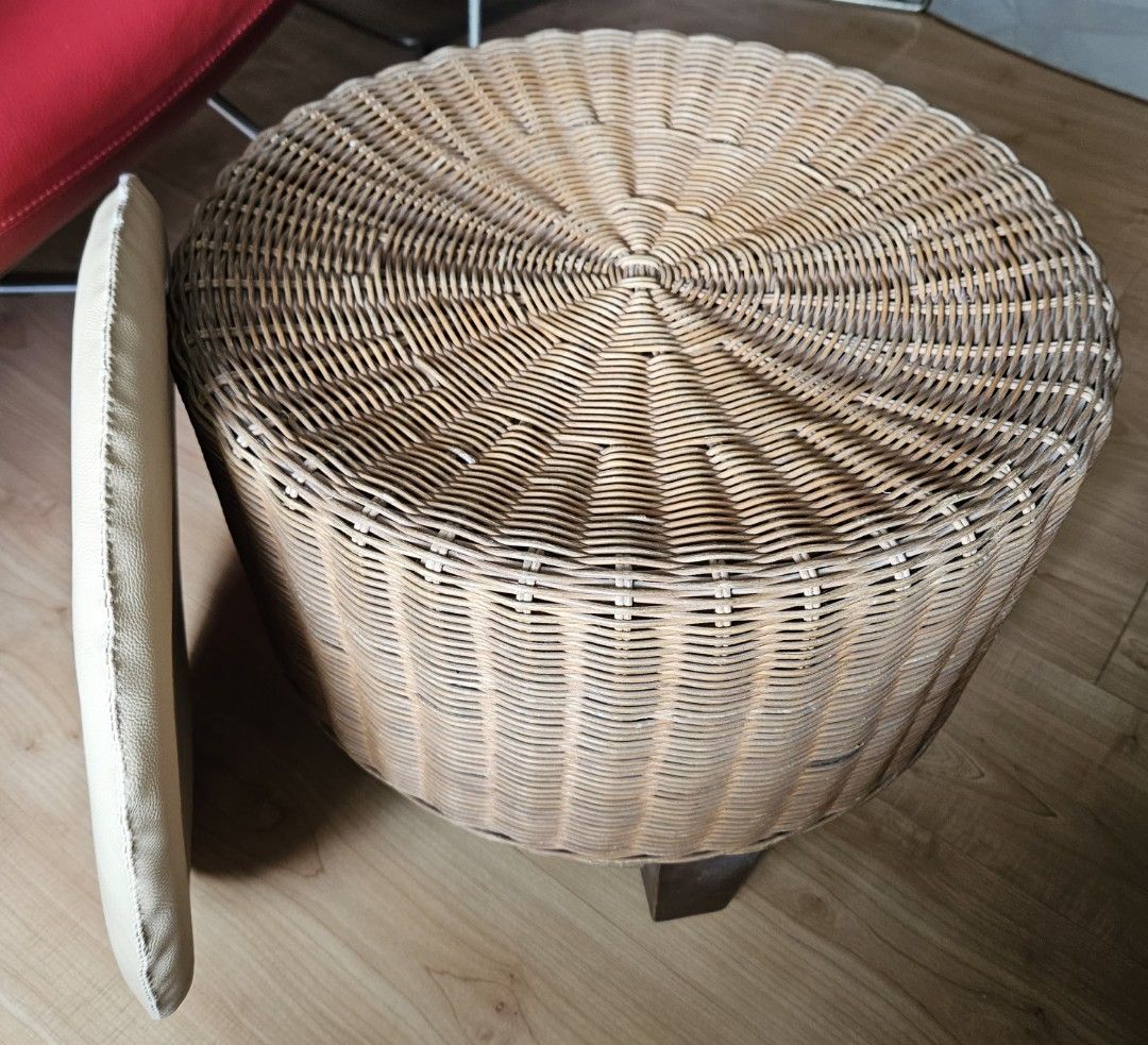 Rattan Round Stools with new Leather Seat Cushion, Furniture & Home ...