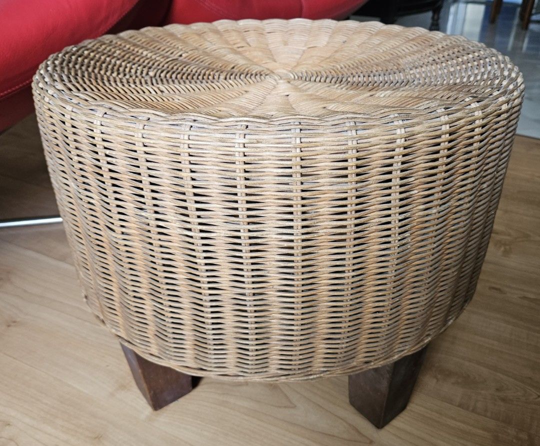 Rattan Round Stools with new Leather Seat Cushion, Furniture & Home ...