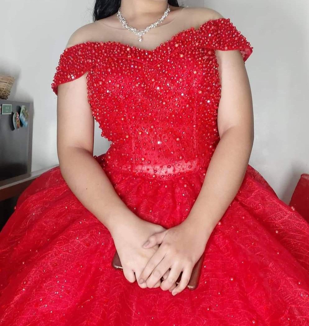 Red Offshoulder Gown on Carousell