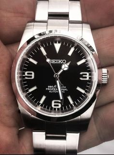 Seiko Mod - Custom Black Explorer Homage Automatic Diver Dress Watch ...