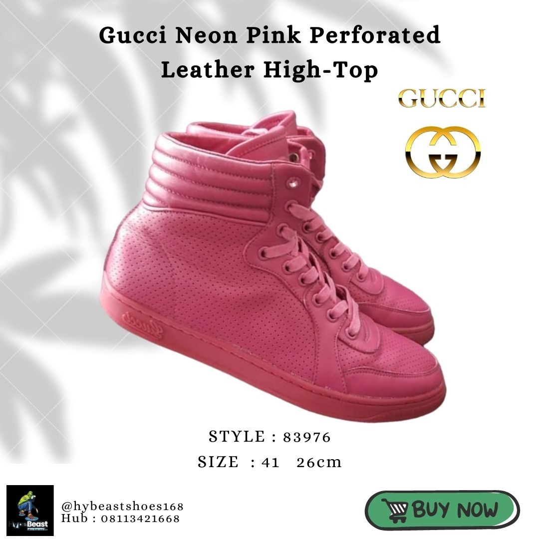 Sepatu Gucci 83976 Neon Pink Perforated Leather High-Top Ukuran 41 ...