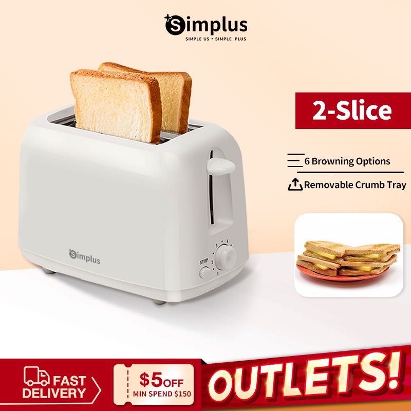 Simplus Mini 2 Slice Bread Toaster Pop-up Easy Operation Food Grade ...