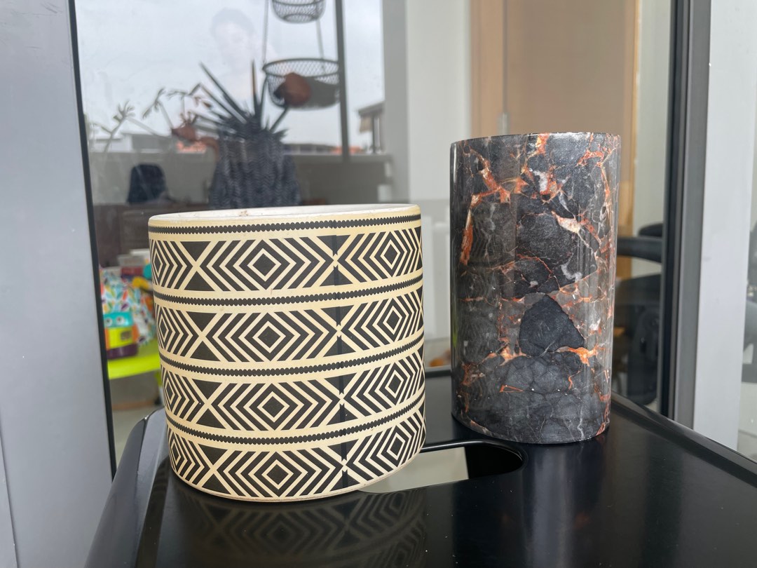Stone plant pot with marbling + funky design pot, Furniture & Home ...
