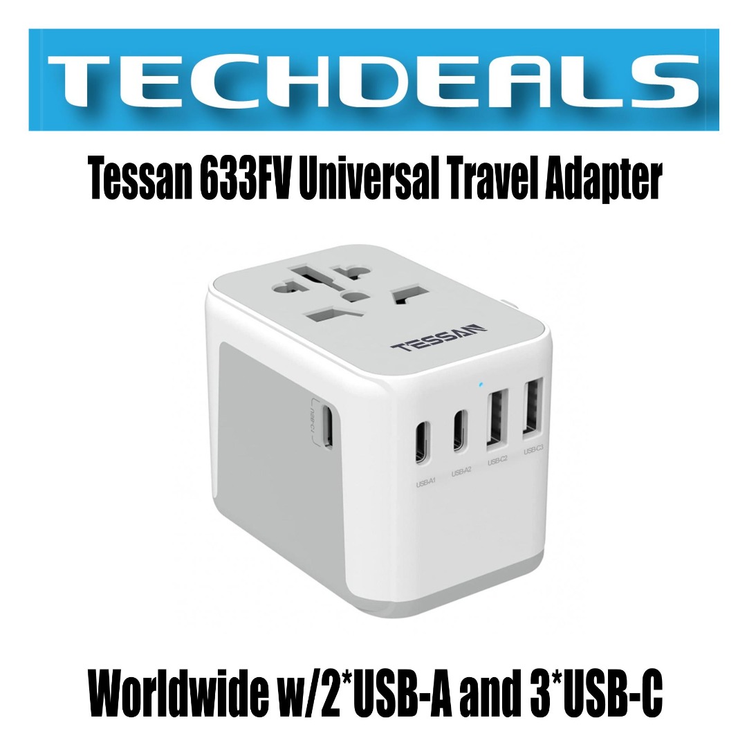 Tessan 633FV Universal Travel Adapter Worldwide w/2*USB-A and 3*USB-C ...