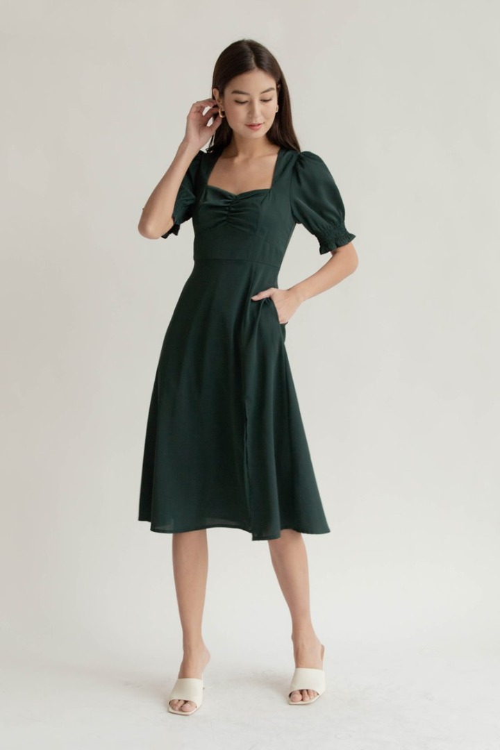 [the willow label] COSETTE SLIT DRESS FOREST, Women's Fashion, Dresses ...