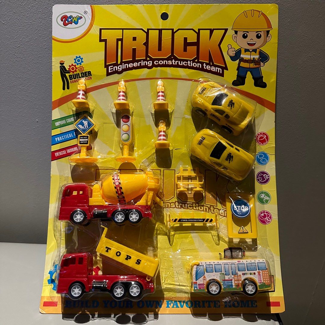 Truck engineering construction toys figurines car bus vehicle garbage traffic light cones cake ...