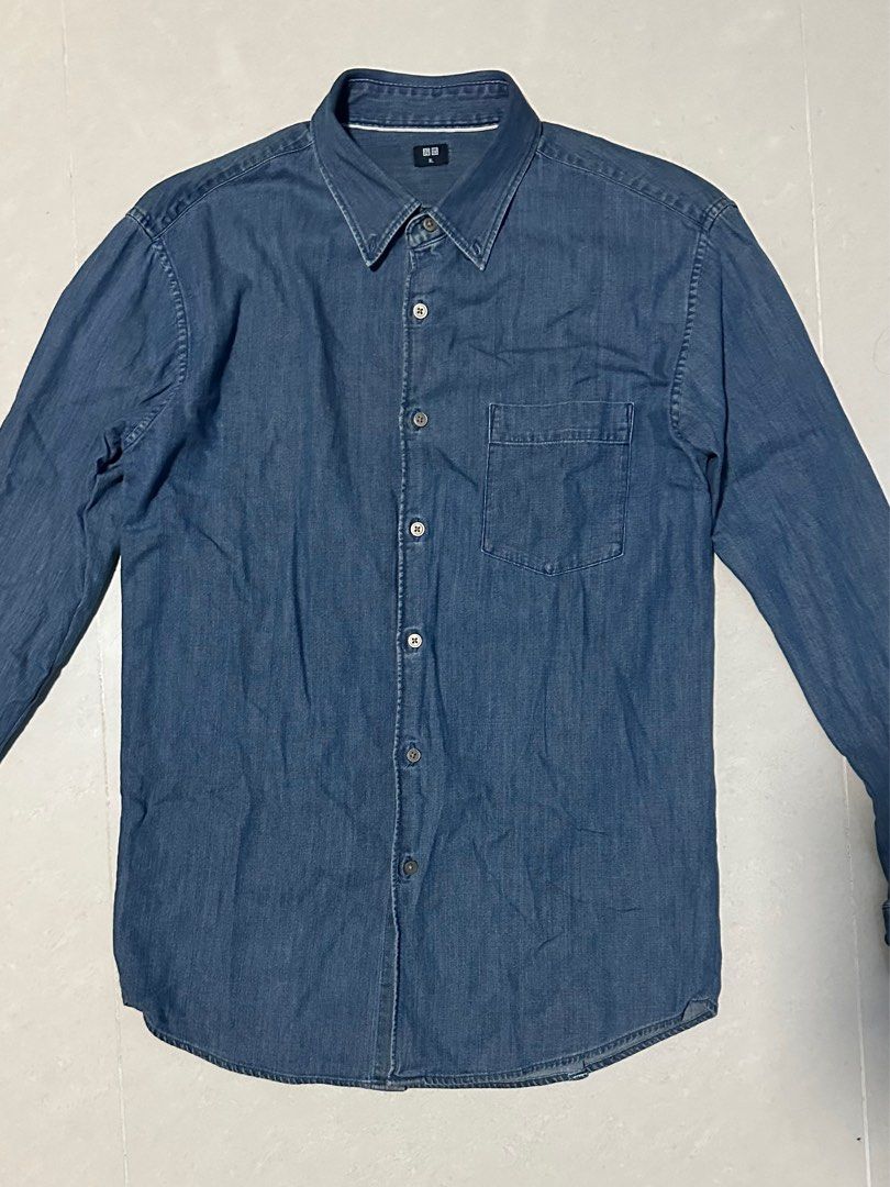 Uniqlo Denim Shirt, Men's Fashion, Tops & Sets, Formal Shirts on Carousell