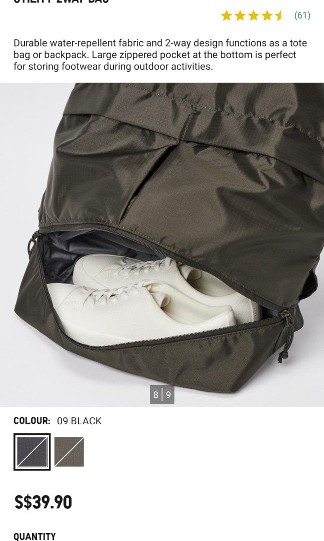 Uniqlo tote utility 2 way bag (black), Men's Fashion, Bags, Backpacks ...