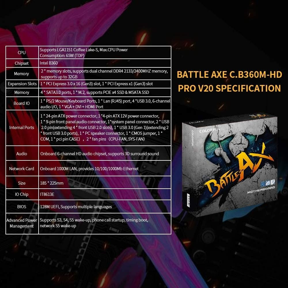 3411) COLORFUL BATTLE AXE C.B360M-HD PRO V20 MOTHERBOARD MAINBOARD ...