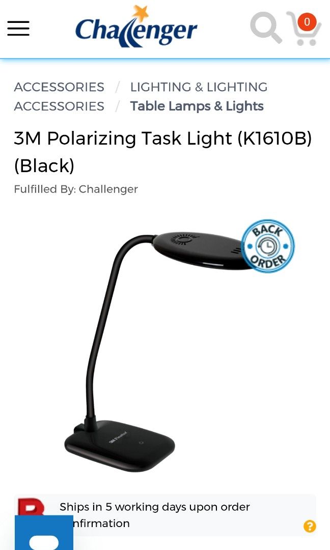 3M Polarizing task light black k1610, Furniture & Home Living, Lighting ...