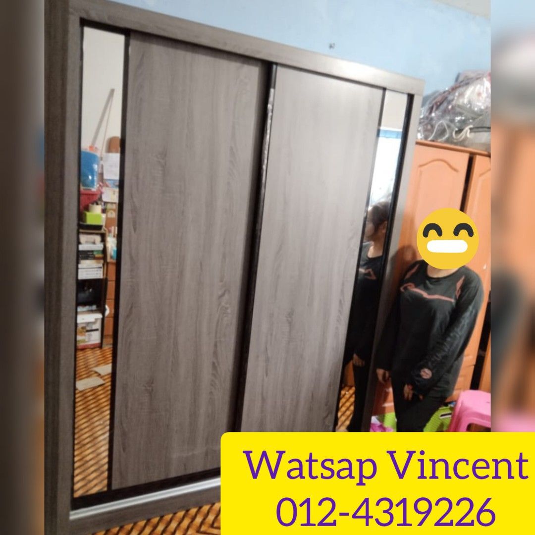 Almari Baju Sliding Door 5 Kaki Ansuran Kedai, Furniture & Home Living ...