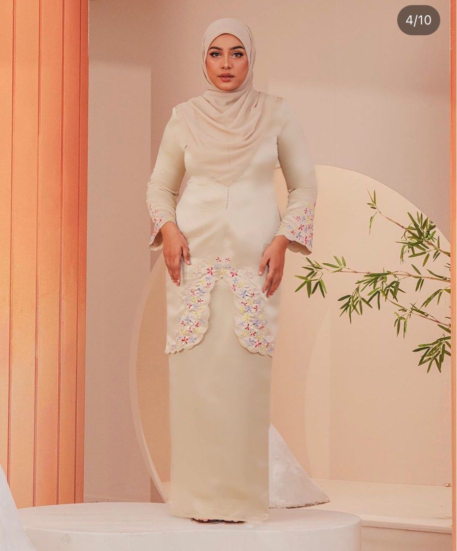 Baju kurung nampak kurus XXL Champagne color, Women's Fashion, Muslimah ...
