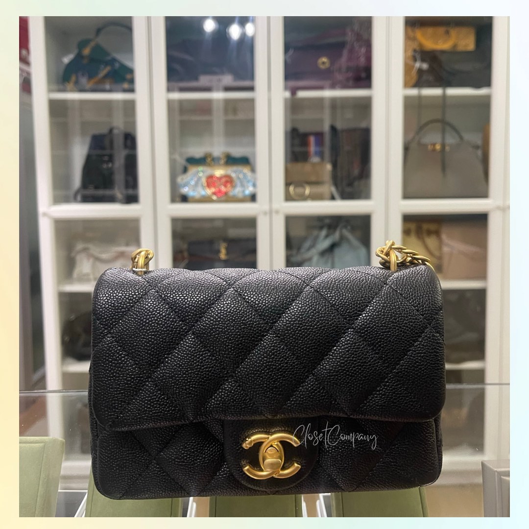 Chanel 23P Sweetheart Mini Flap Black Caviar Leather and Aged Gold ...