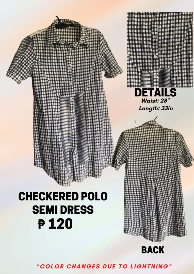 Checkered Polo Semi Dress, Women's Fashion, Tops, Blouses on Carousell