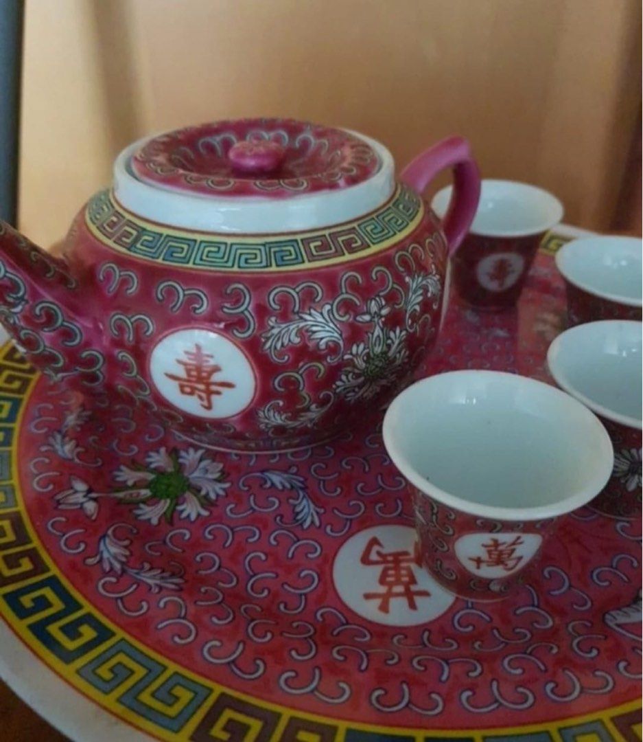 Chinese wan shou Tea Set porcelain plate is made in Singapore melamine ...