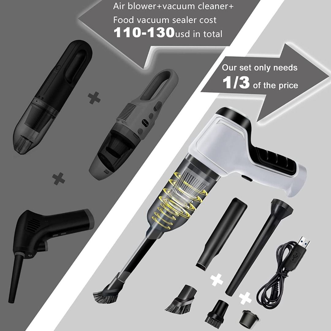 Compressed Air Duster, Keyboard Cleaner, 3-in-1 Mini Vacuum, 35000 RPM ...