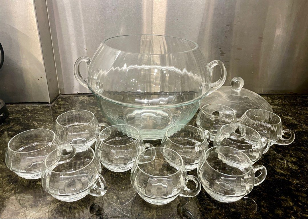 Crystal 10-Cup Punch Bowl Set, Furniture & Home Living, Kitchenware ...
