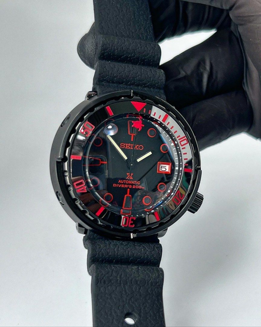 Custom Seiko Mod Red Black Tuna In 47mm, Men's Fashion, Watches ...