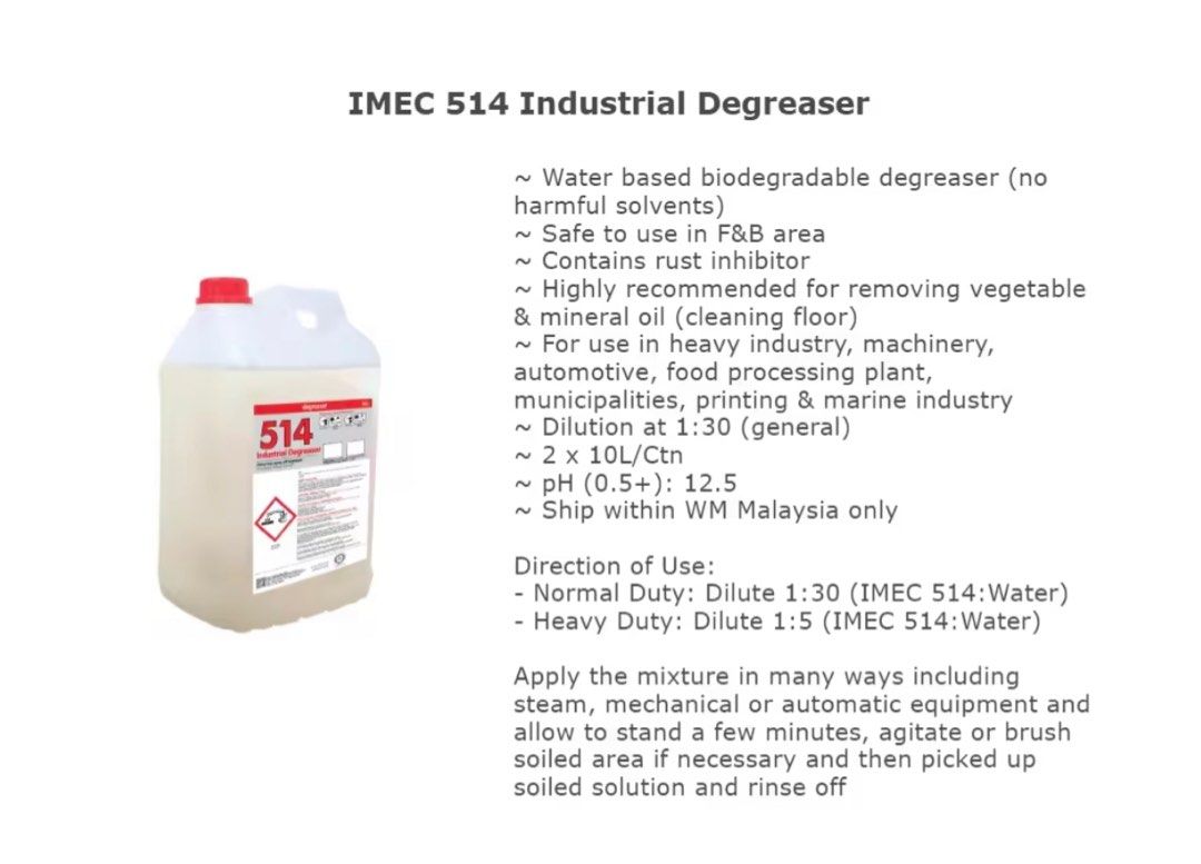Heavy Duty Degreaser, IMEC 514 Industrial Degreaser, Halal, 2 x 10L ...