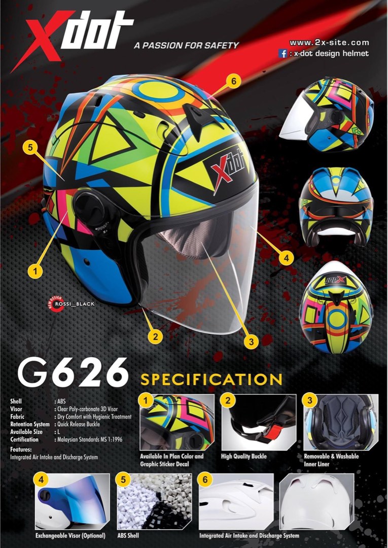 Helmet Xdot G626 Rossi Edition (Size L 60cm) Original Used Sirim ...