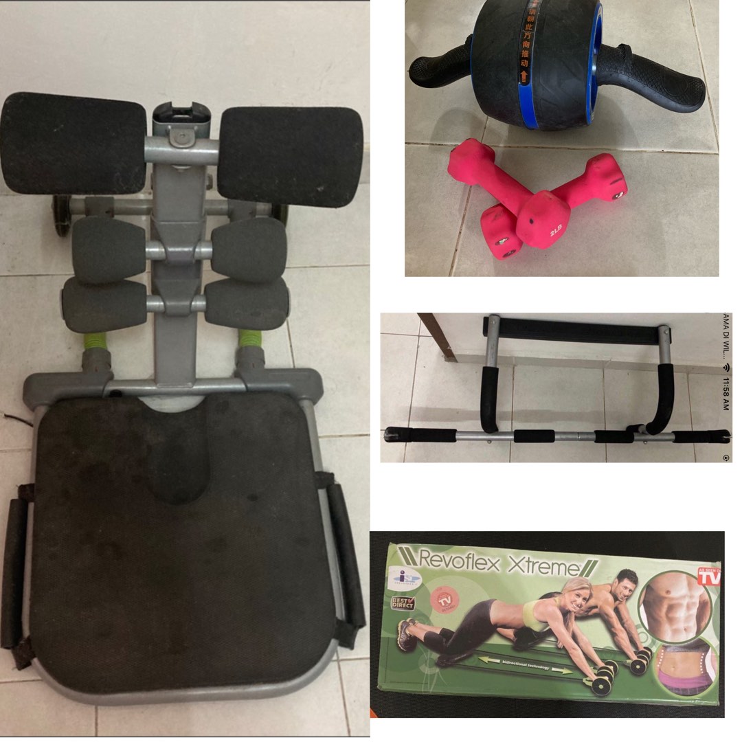 Home GYM combo (pull up, sit up, wheel, dumb bell, band set), Sports ...
