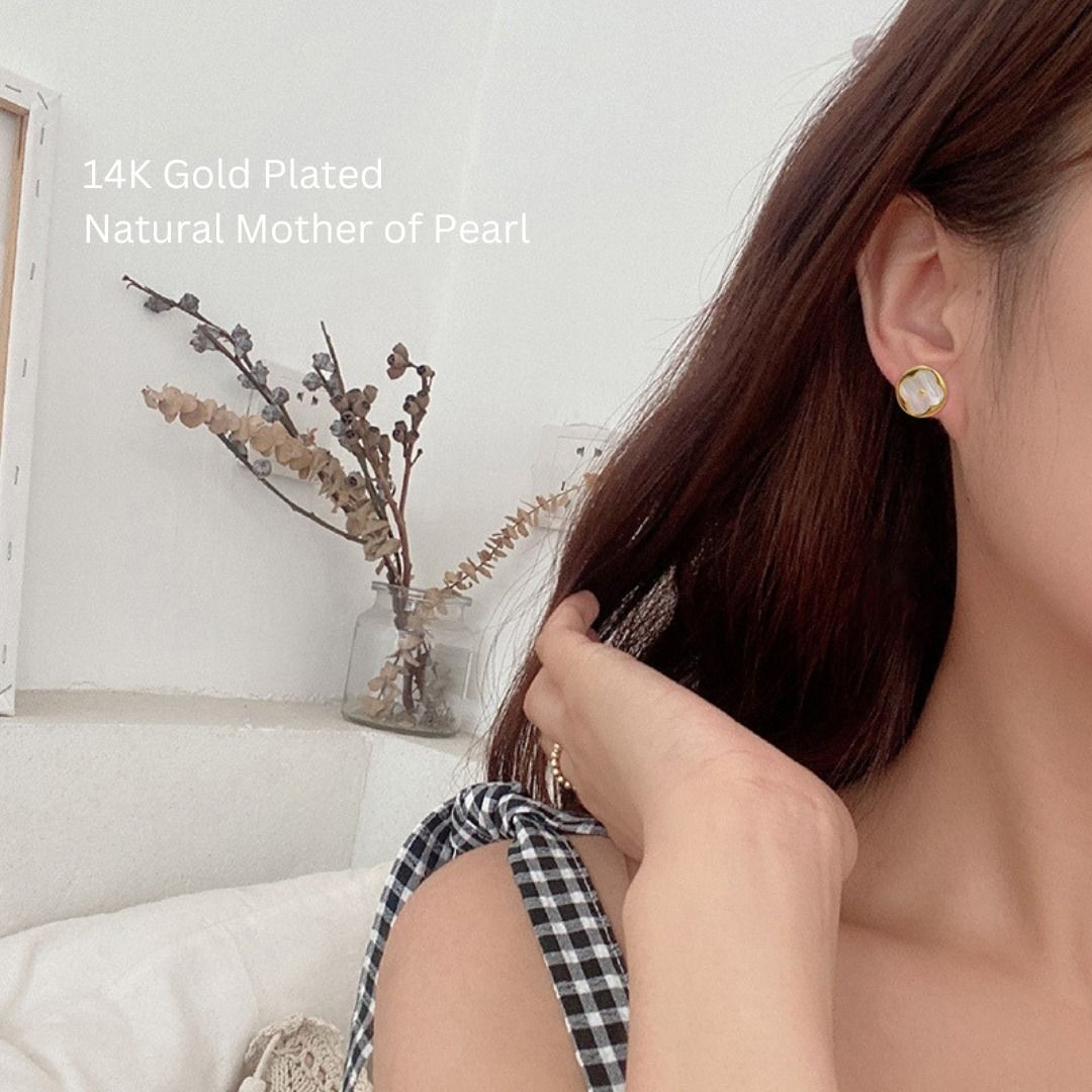 Korean Style Premium Elegant Modern Earrings S925 14K Gold Plated Mother of Pearl, Women's ...