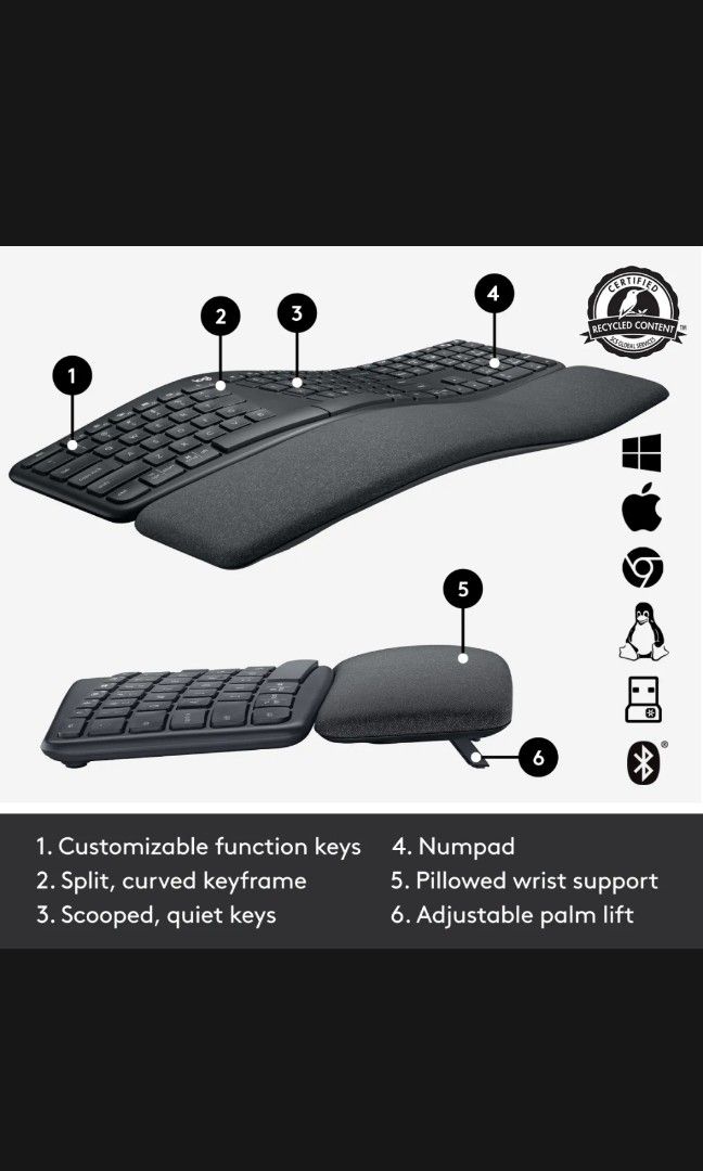 Logitech Ergo K860 Wireless Split Keyboard, Computers & Tech, Parts ...