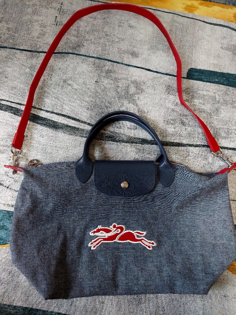 Longchamp horse cotton-denim tote Bag, Women's Fashion, Bags & Wallets ...
