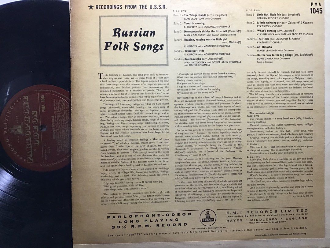 LP Russian Folk Songs OOP Parlophone VINYL RECORD Anubis Piring Hitam ...