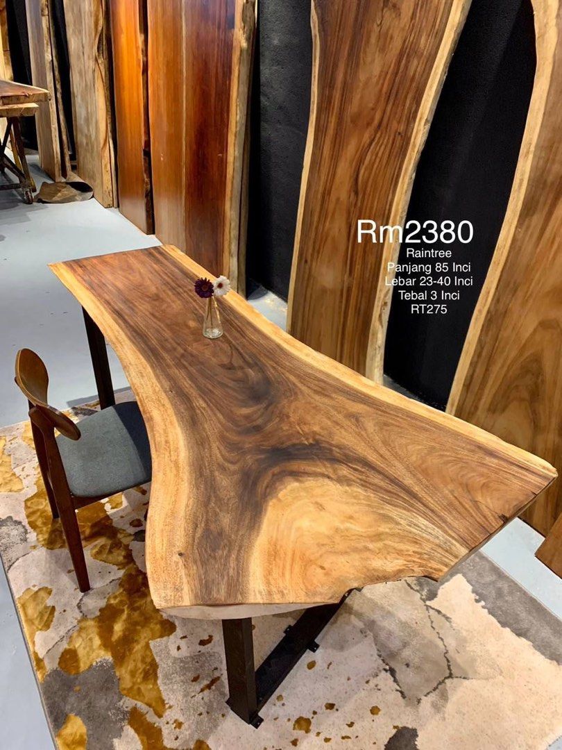 Meja kayu slab raintree, Furniture & Home Living, Furniture, Tables ...
