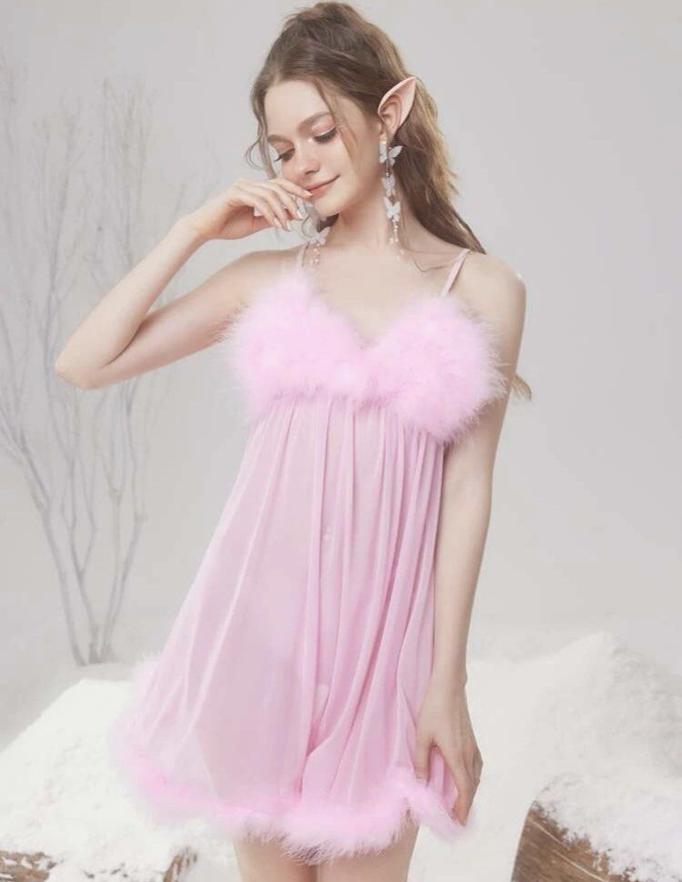 Pretty Pink Fluffy Babydoll Lingerie Dress, Women's Fashion, New ...