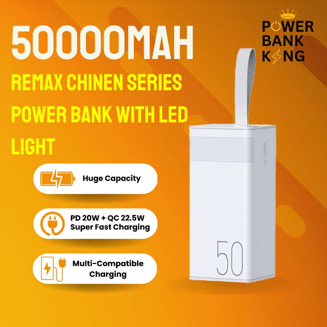 Remax 50000 mAh RPP-321 Chinen Series PD 20W + QC 22.5W Super Fast Charging Power Bank With LED ...