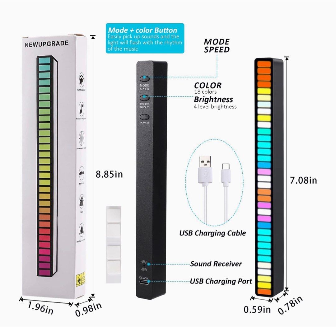 RGB Sound Reactive LED Light Bars, Furniture & Home Living, Lighting ...