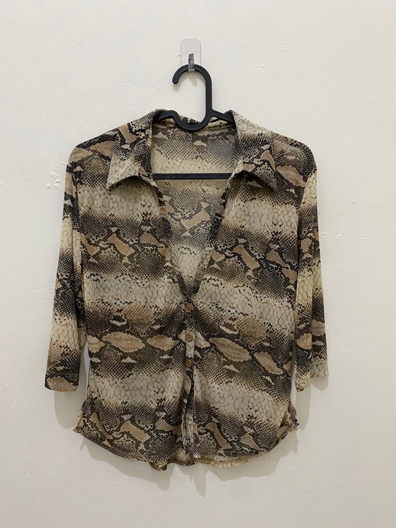 Snake print mesh see through button top on Carousell