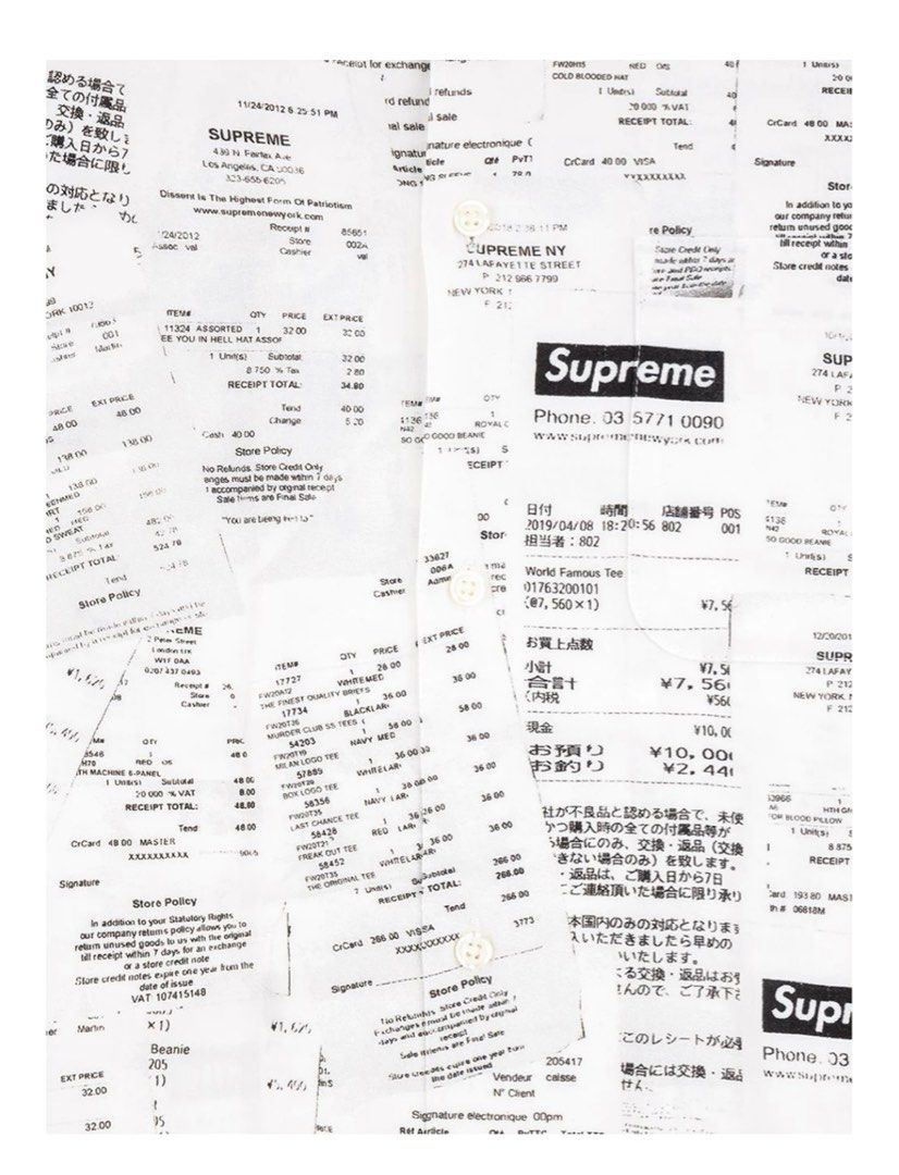 Supreme Receipt Shirt, Men's Fashion, Tops & Sets, Tshirts & Polo ...