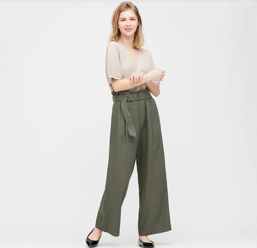 UNIQLO Linen Rayon Belted Pants, Women's Fashion, Bottoms, Other ...