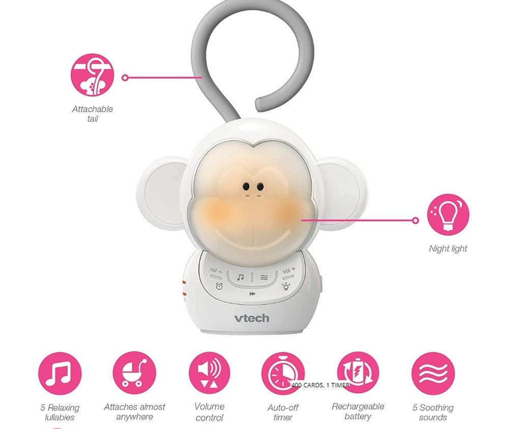 VTech Myla The Monkey Baby Sleep Soother with a White Noise Sound Machine Featuring 5 Soft ...