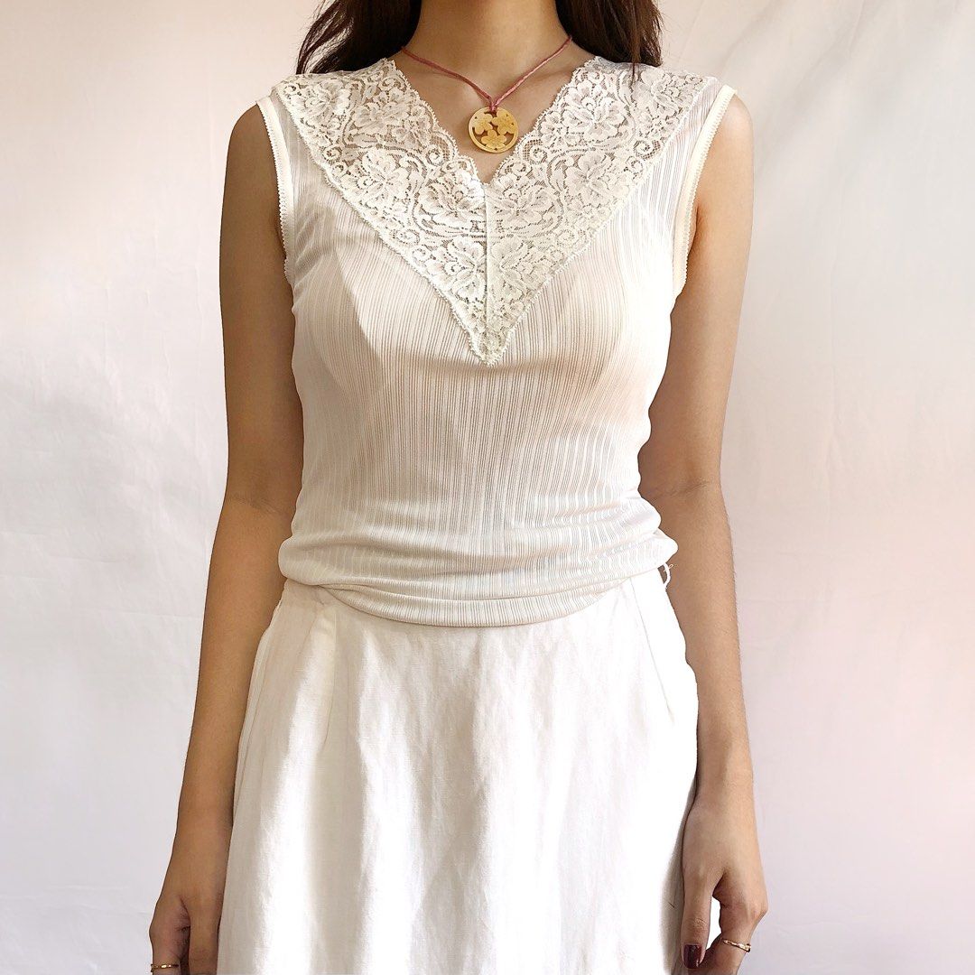 SALE ️ White Laced Lingerie Camisole White See Through Lace Inner Sexy ...