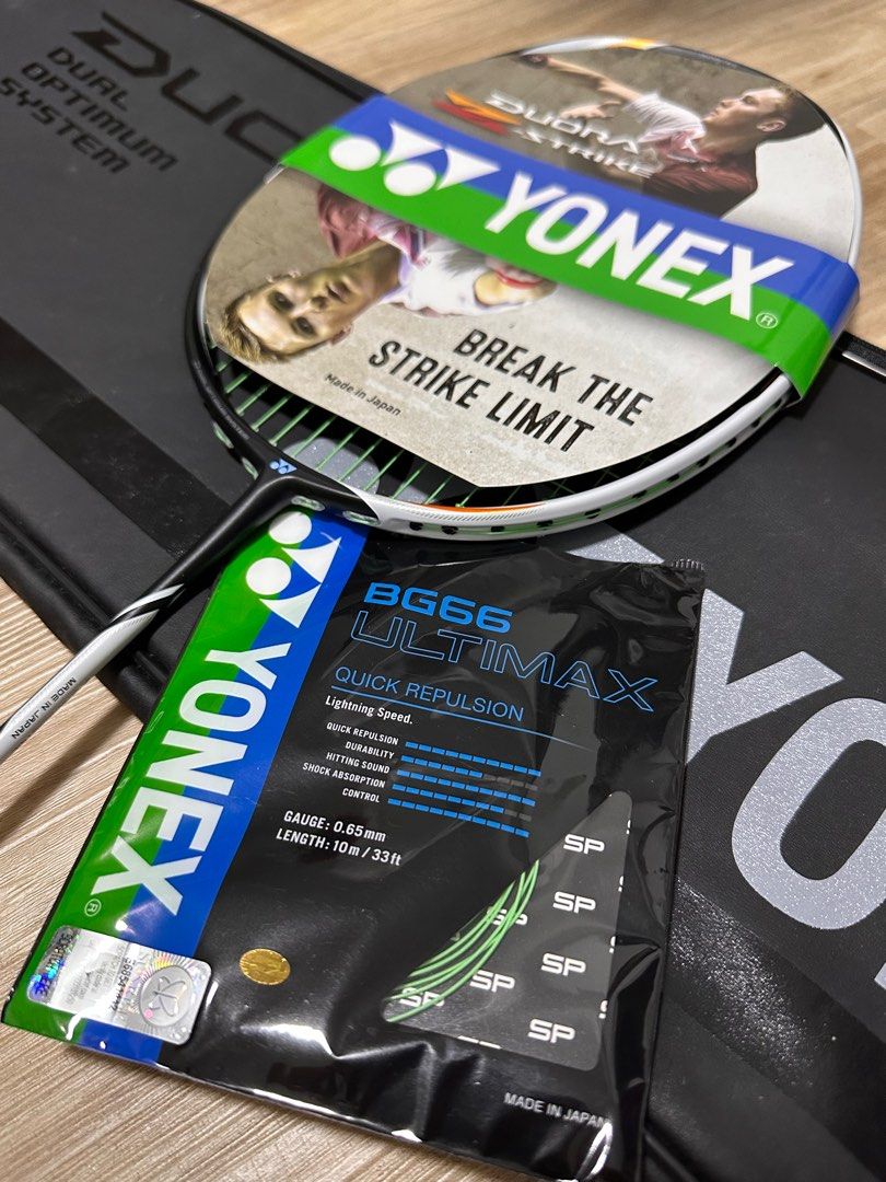 Yonex Duora Z Strike with Yonex BG66 26lbs, Sports Equipment, Sports & Games, Racket & Ball ...