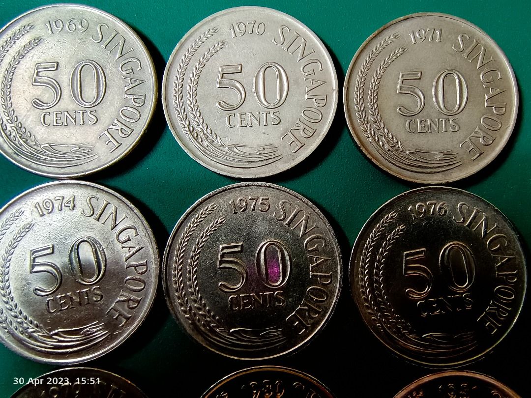 1967-1984 Singapore First Series 50 Cent Coin (Total 18 coins), Hobbies ...