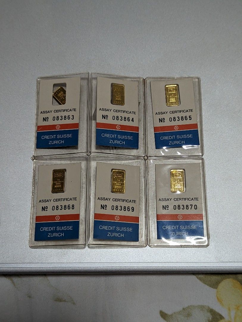 [Rare] 6 x 1gm Gold Bars Credit Suisse from 1981 with receipt, Hobbies ...