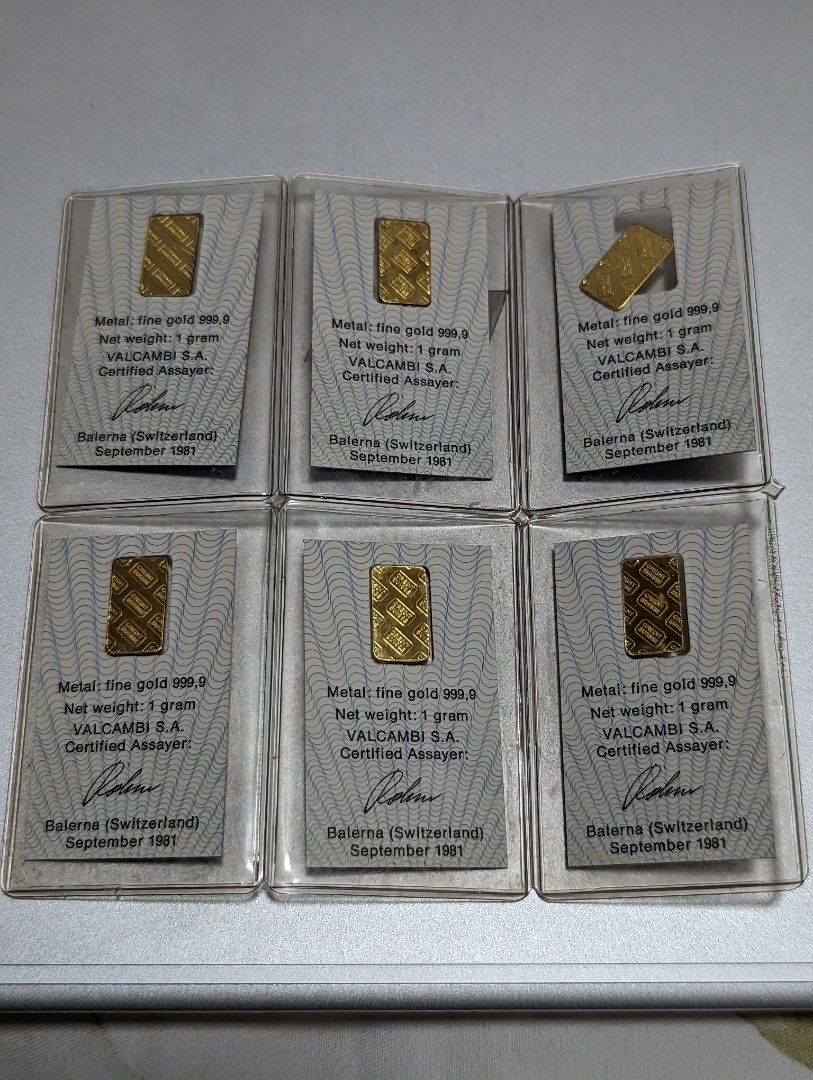 [Rare] 6 x 1gm Gold Bars Credit Suisse from 1981 with receipt, Hobbies ...