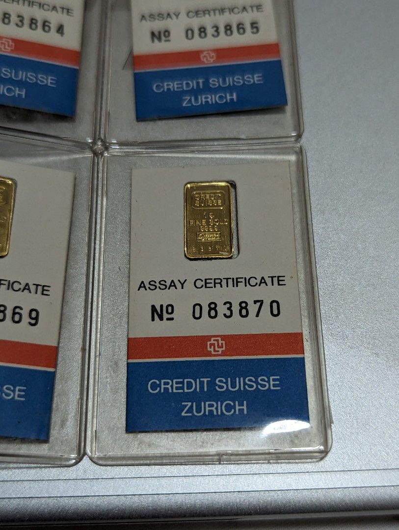 [Rare] 6 x 1gm Gold Bars Credit Suisse from 1981 with receipt, Hobbies ...