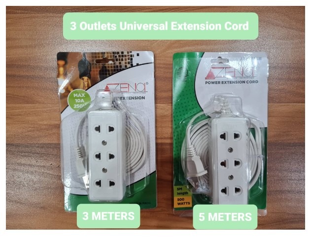 3 Gang Universal Outlet Extension Cord 3 Meters / 5 Meters Azena Safe to Use (per set ...