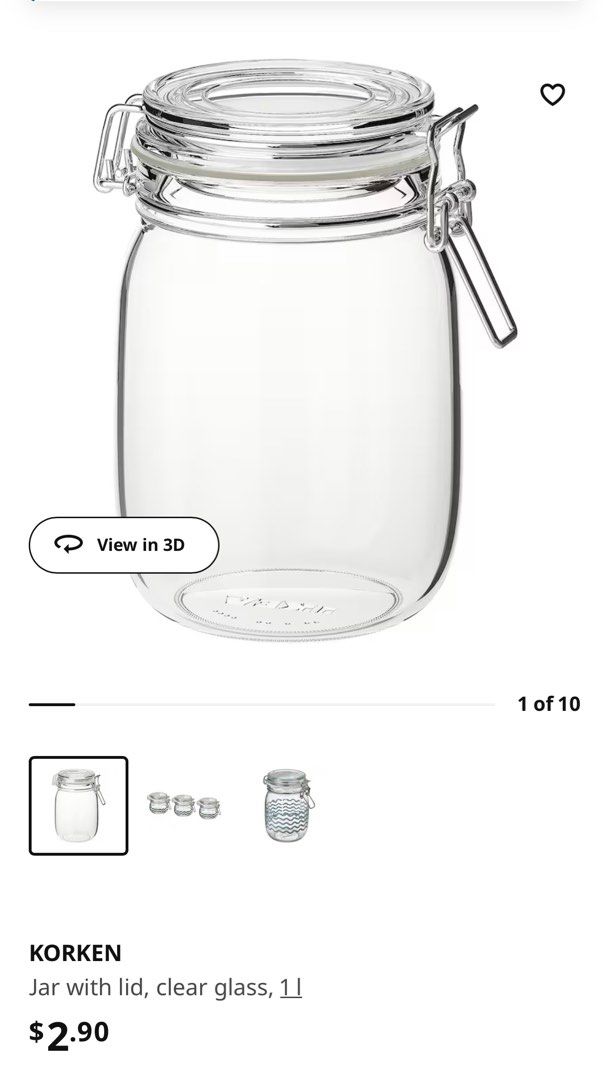 3 x IKEA korken jar 1 litre, Furniture & Home Living, Kitchenware ...