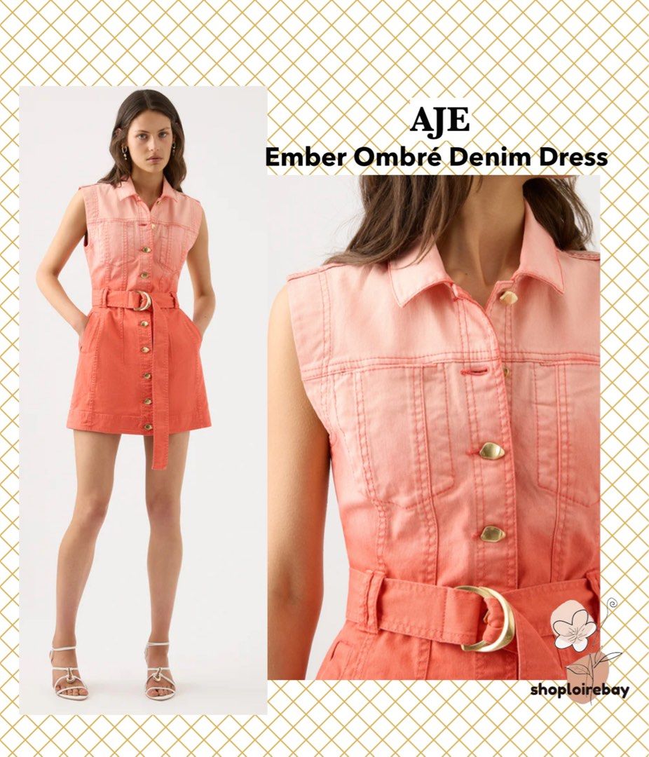 AJE Ember Orange coral denim sunset mini dress, Women's Fashion ...