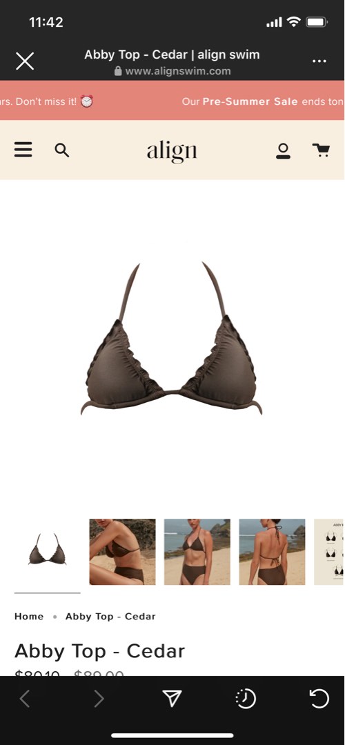 ALIGN SWIM Abby Top in Cedar, Women's Fashion, Swimwear, Bikinis & Swimsuits on Carousell