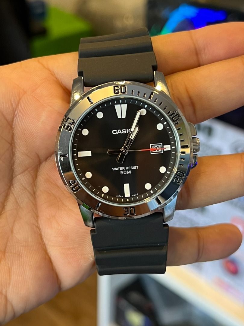 CASIO Analog Black Resin Band Men's Watch MTP-VD01-1E, Men's Fashion, Watches & Accessories ...