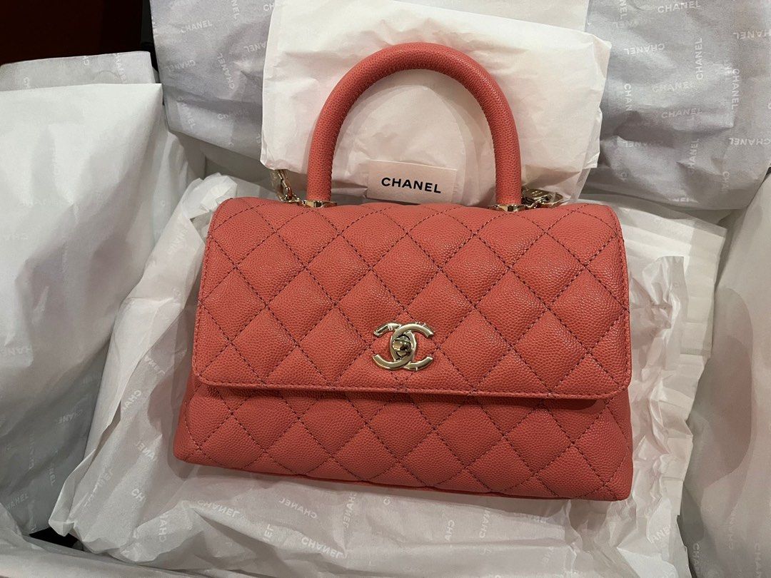 Chanel Coco Handle Small Coral Pink, Luxury, Bags & Wallets on Carousell