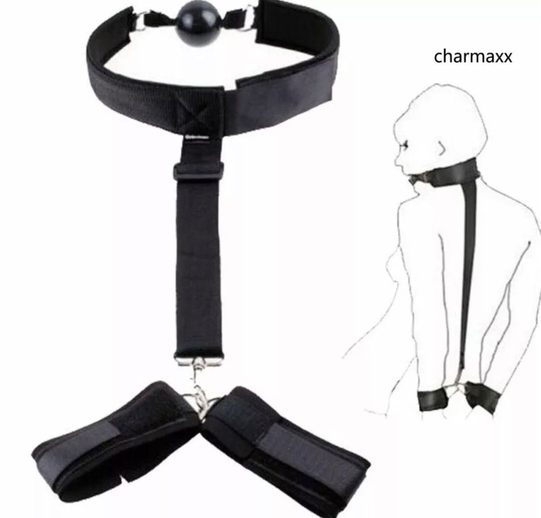 CM Body Straps BDSM Neck Collar Back Handcuffs Mouth Plug Bead Flirting ...